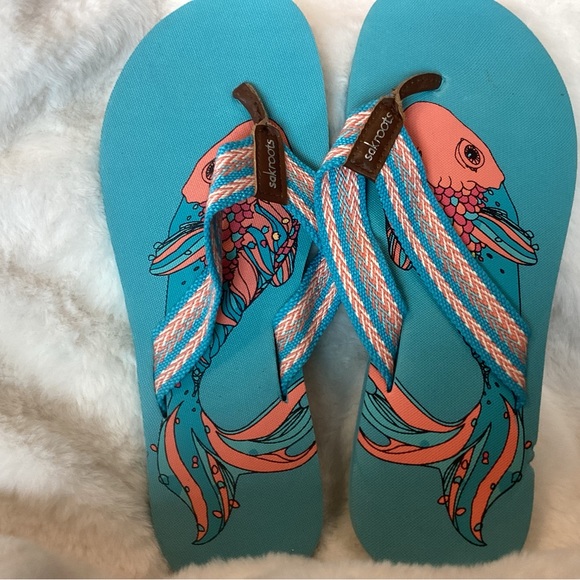 Sakroots | Shoes | Sakroots By The Sak Blue Koi Fish Strap Sandals ...